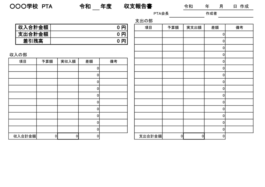 PTA収支報告書の見本＆雛形（Excelで簡単な自動計算・Wordで簡単作成）会計＆決算の無料テンプレートをダウンロード